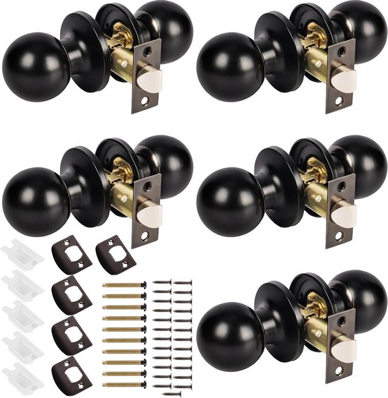 Round Matte Black Keyless Door Locks - Interior Passage Stainless Steel Door Knob Set... | bol