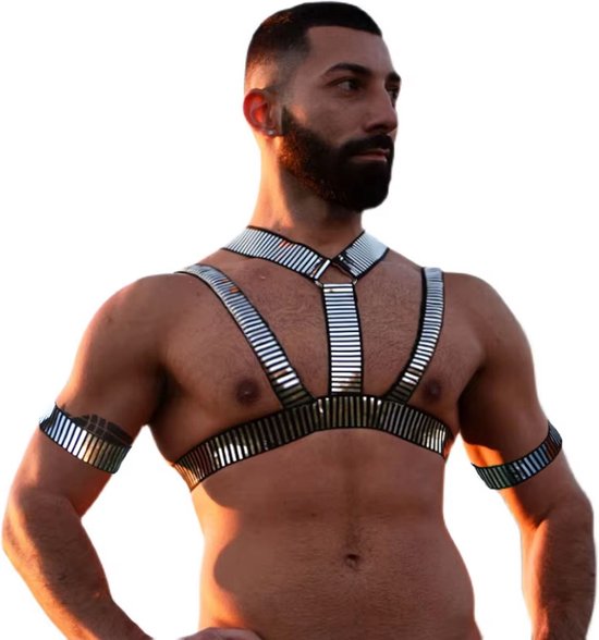 Sexy Heren Harnas met Zilver Details – Borst - Bondage Lingerie - Mannen - One Size -... | bol