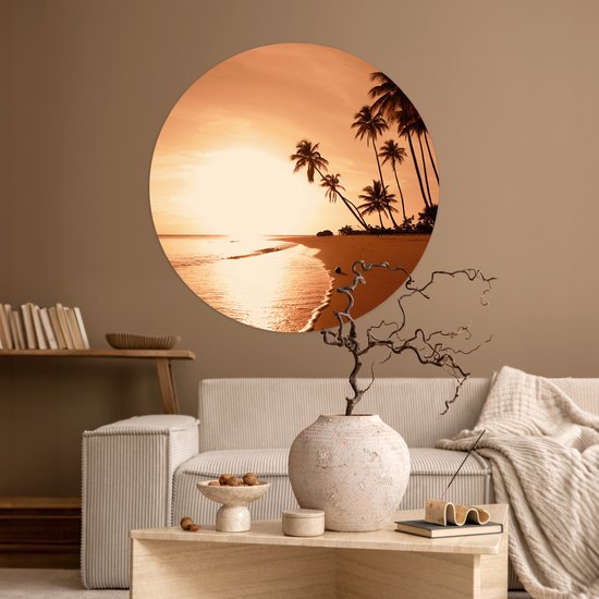 WallCircle - Behangcirkel - Strand - Palmboom - Zon - Zee - Zelfklevend behang -... | bol