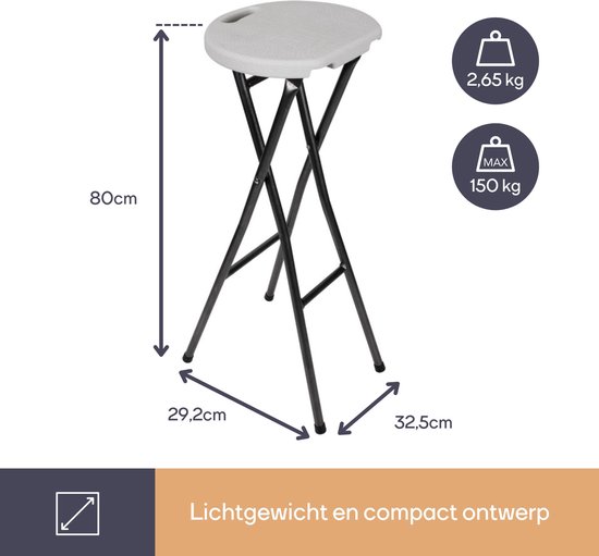 Perel Inklapbare barkruk - Hoog, met handgreep - Binnen & buiten - Wit ...