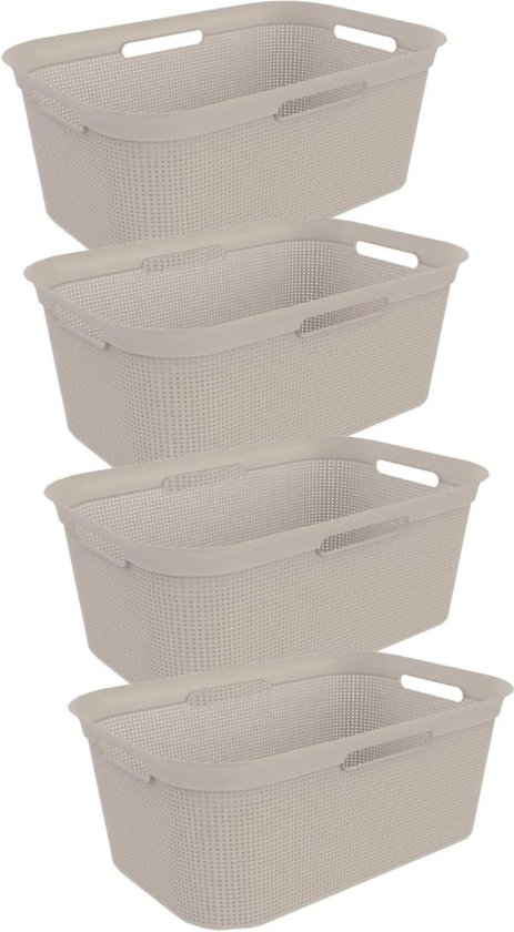 Inovra ® Set van 4 Beige Wasmanden van 40 Liter met Ventilatiegaten en ...