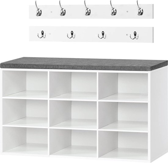 Wardrobe Set Shoe Bench 9 Compartments Soft Padded Bench Shoe Rack Wall ...