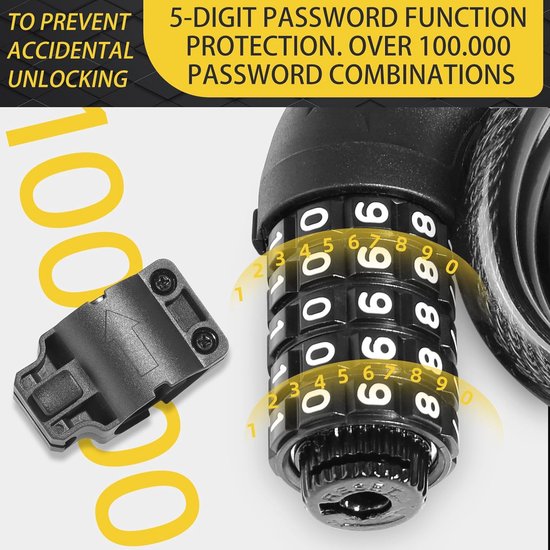 Fietsslot met 5-cijferige code - Anti-diefstal Kabelslot voor Fiets, E ...