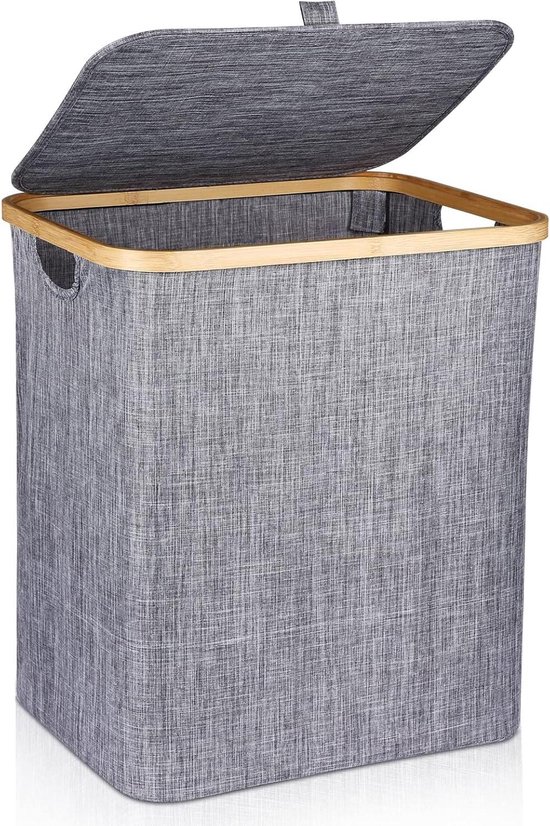 Opvouwbare wasmand met deksel 60 liter - wasverzamelaar - grijs | bol