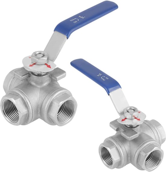 Driewegklep kogelkraan 3/4" DN20 binnendraad voor afsluitbediening met ...