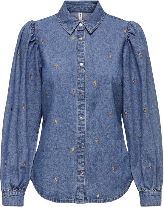Only Blouse Onlrocco Ls Emb Shirt Gua Dnm 15339765 Medium Blue Denim/emb Dames Maat - XL | bol
