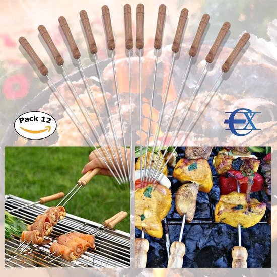 Metalen Spiesen met Houten Handvat - 42 cm - Verpakking 12 stuks | bol