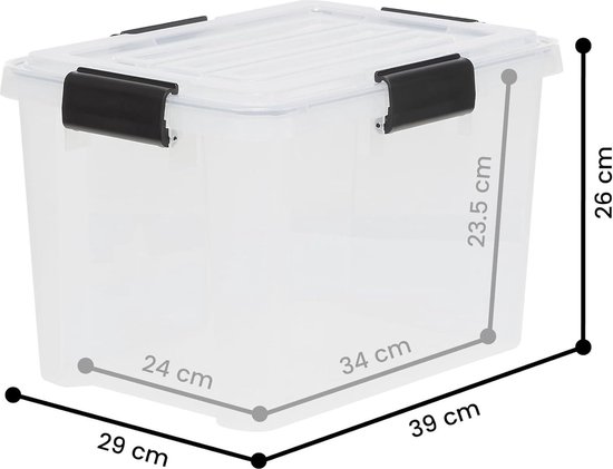 Luchtdichte Kunststof Opbergbox met Deksel en Sluitclips 20L - Set van ...