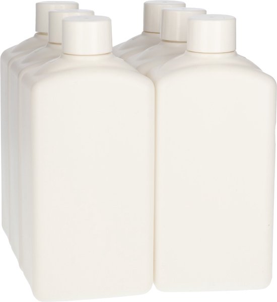 6 x Plastic Fles 500 ml Schroefdop wit - Rechthoekig - Gerecycled HDPE ...