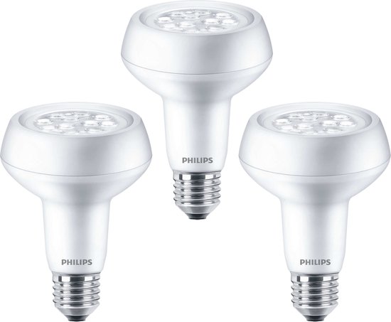Philips LED Lamp E27 Reflector 80 mm - 7W (100W) - Warm wit licht - 3 lampen | bol.com