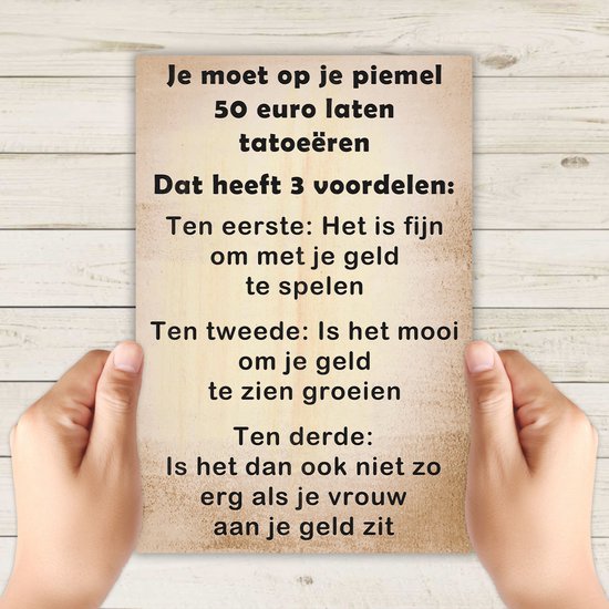 Spreukbord - 50 Cent Tatoeëren Op Je Piemel - Hout - Vintage - Grappig ...