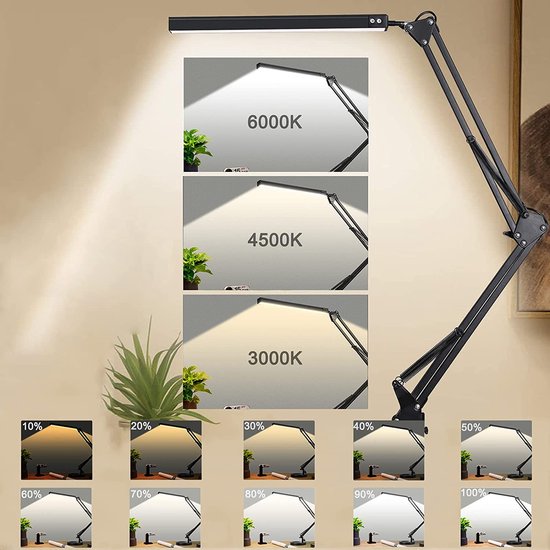 SKYLEO LED Bureaulamp Met Basis en Klem - Oogbeschermende LED Lamp ...