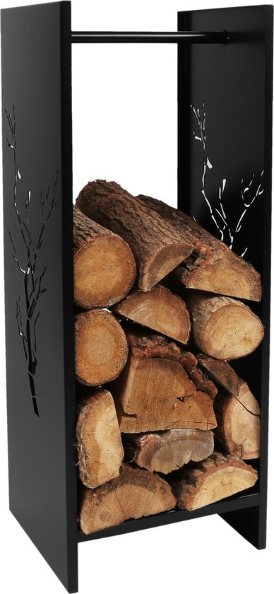 Zwart metalen standaard voor hout, hoog 90x30x35 cm OAK II | bol.com