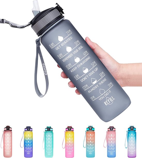 Gourde - 1000ml - Sans BPA - Gourde avec paille - Gourde avec marquage ...