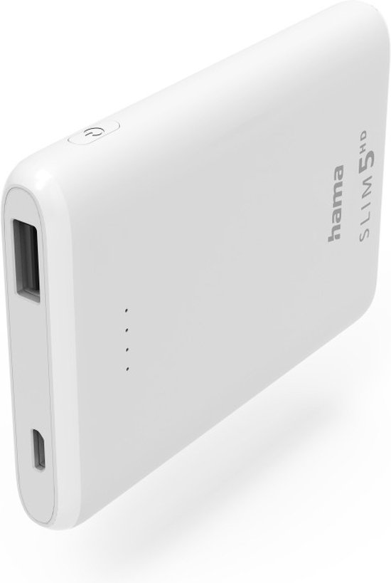 Hama Power Pack "SLIM 5HD" 5000mAh, uitgang: USB-A, wit | bol