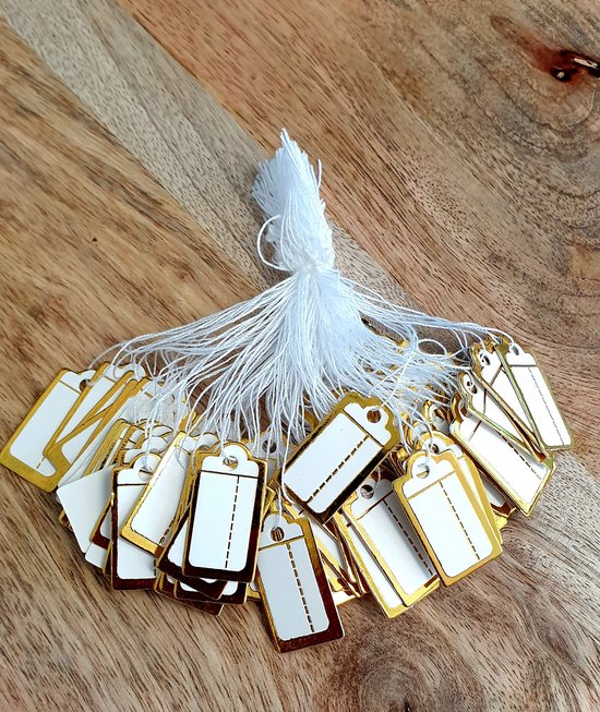Prijskaartjes met koordje - 50 stuks x 2,6cm x 1,3cm - Goud ...