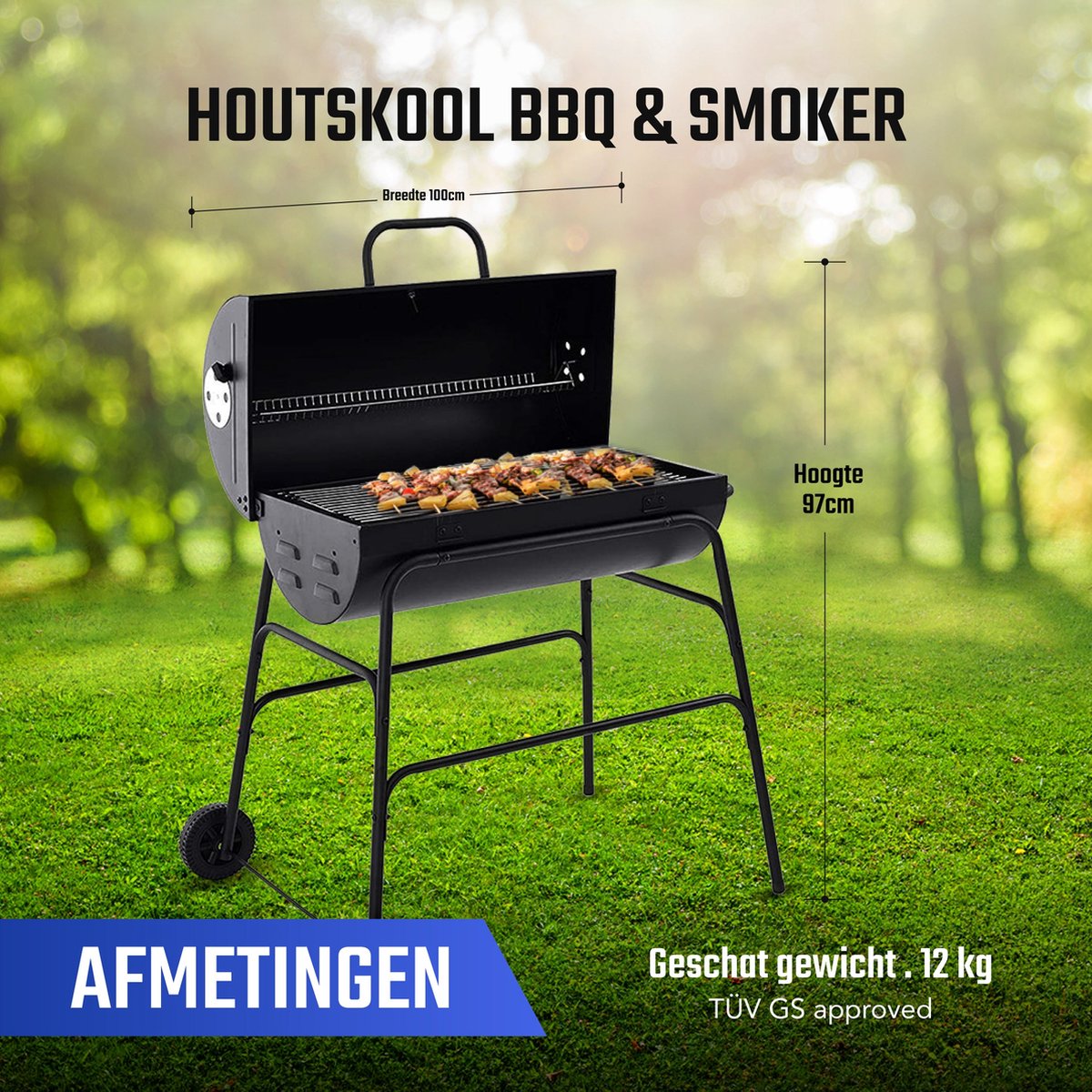 Cheqo® XL Houtskool Barbecue - BBQ - Verrijdbaar - Cilindervorm ...