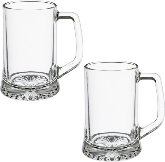 Bierglazen/bierpullen - 8x stuks - handvat - transparant - 320 ml - 9 x 12 cm | bol