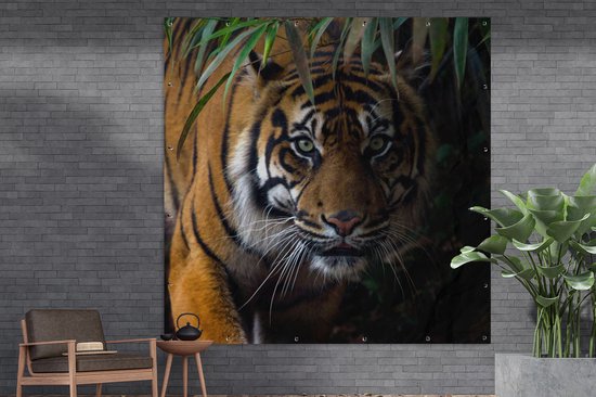 Tuin poster Tijger - Bladeren - Jungle - Dieren - Wild - 200x200 cm - Tuindoek -... | bol
