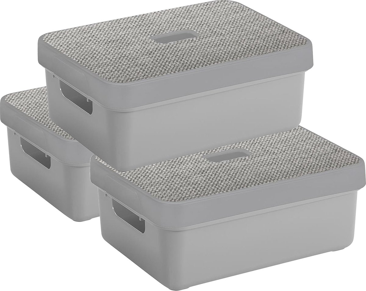 Sunware Opbergbox - 3x stuks - lichtgrijs - 9L - kunststof met deksels ...