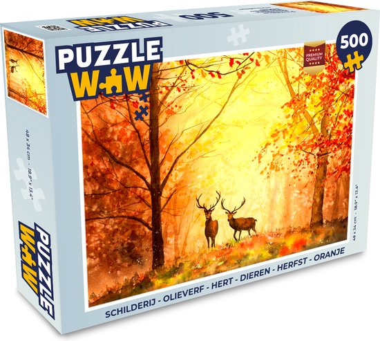 Puzzel Natuur - Olieverf - Hert - Dieren - Herfst - Oranje - Legpuzzel ...