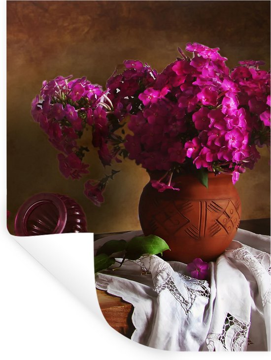 Muurstickers - Sticker Folie - Rustiek - Bloemen - Roze - Vaas - Stilleven - 90x120 cm... | bol.com