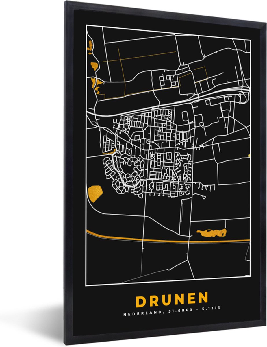 Fotolijst incl. Poster - Kaart - Stadskaart - Black en gold - Drunen ...