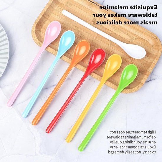 Set van 7 Herbruikbare Lange Lepels voor Eieren, IJs, Desserts en Jam ...