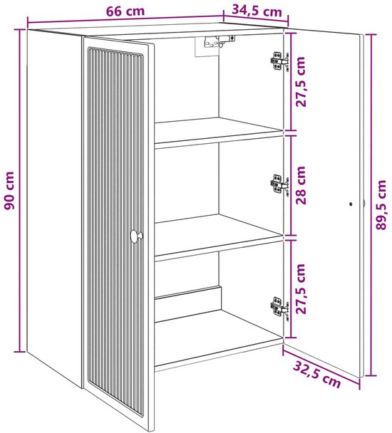 vidaXL - Wandkast - Oud - hout - 66 - x - 34,5 - x - 90 - cm - Bewerkt ...
