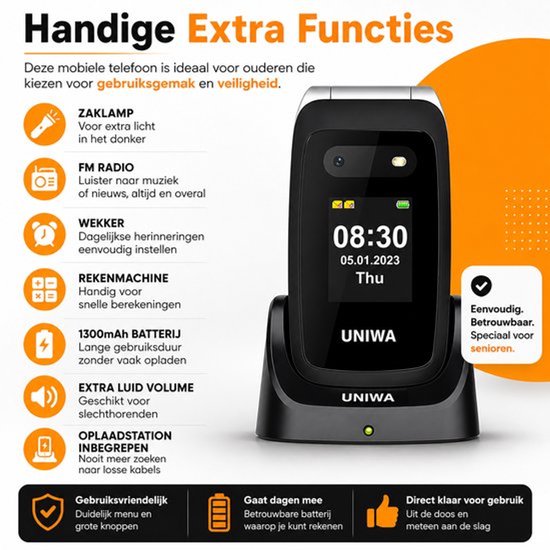 Senioren Telefoon Uniwa Klapbaar GSM - Grote Toetsen en 2.4″ Scherm ...