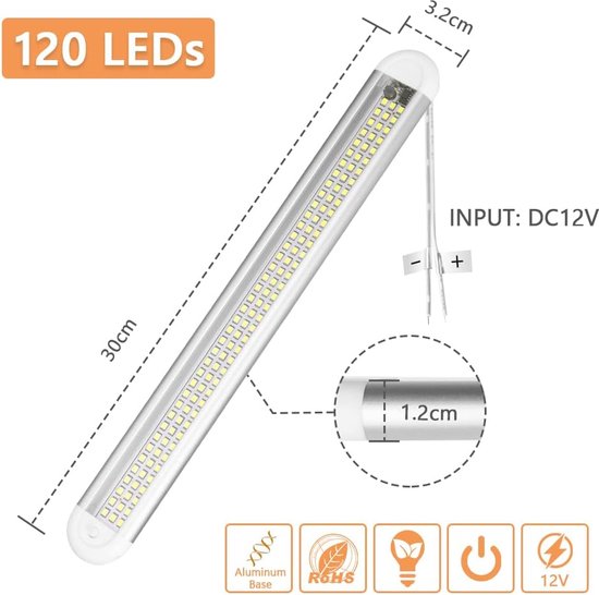 LED Binnenverlichting 12V - 2 Stuks 120 LED-strip met Schakelaar en ...