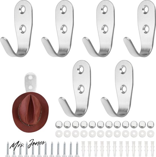 Mrs. Jones 6 stuks Heavy Duty Wandmontage Haken Rvs Metalen Haak Enkele ...