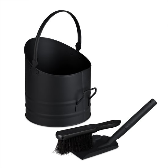 asemmer - met schep en stoffer - 9,5 l - kolenemmer - ijzer - zwart | bol