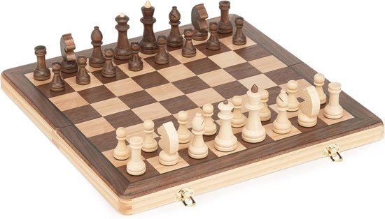 15 inch houten opvouwbare schaakset met 3 inch schaakstukken - Walnoot ...