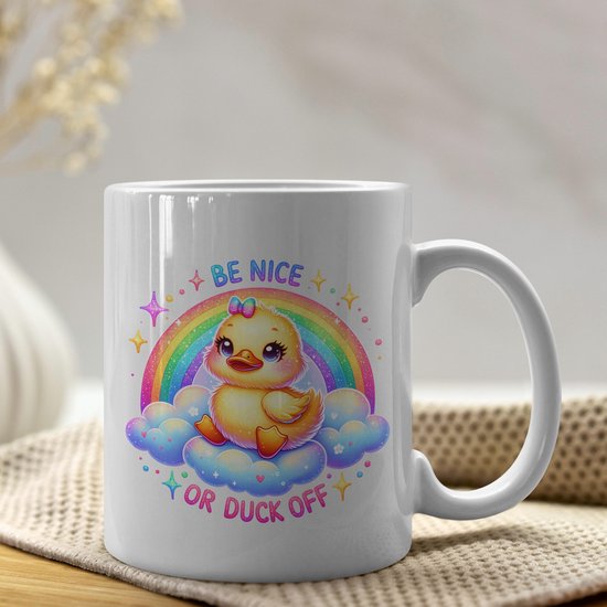 Grappige eend koffiemok met spreuk be nice or duck off - Cadeau voor ...