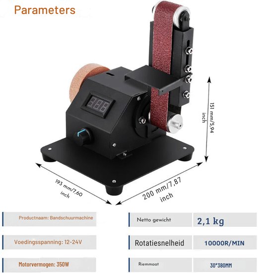 Mini-bandschuurmachine 350 W - Elektrische Schuurmachine Met 10 ...