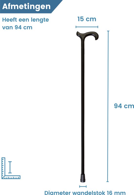 Gastrock Houten wandelstok – Zwart – Beukenhout – Lengte 94 cm – Derby ...
