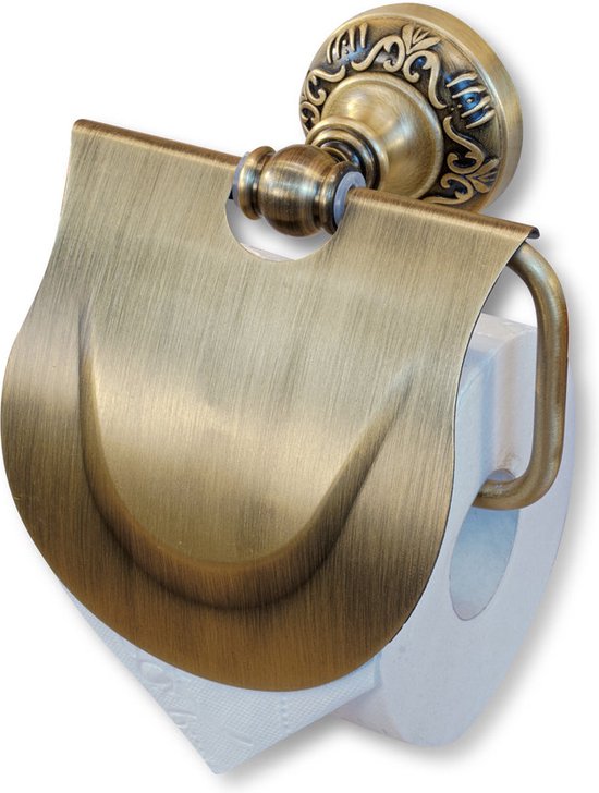 Toiletrolhouder met deksel Antiek goud papierrolhouder voor wandmontage ...