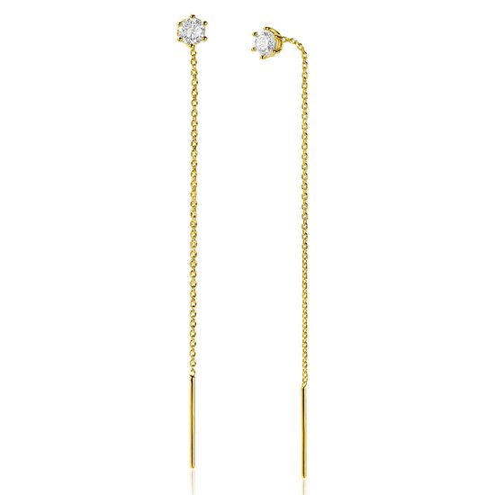 ZINZI gold plated zilveren doortrek oorbellen met chatonzetting 5mm witte zirkonia en... | bol