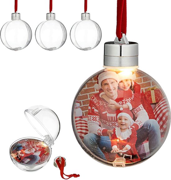 Kerstbal met foto en LED-licht - DIY versiering - set van 4 ...