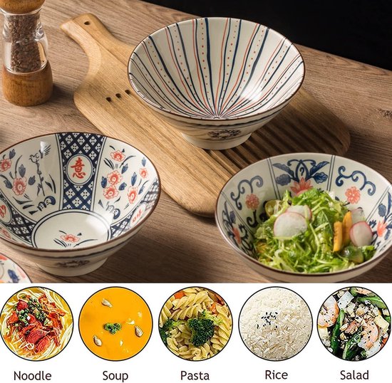 Porseleinen Japanse kom - Ramen Bowl met lepel en eetstokjes - Soepkom ...