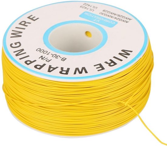30 AWG Wrapping Wire elektrische draad van enkel koper 200 m (geel) | bol