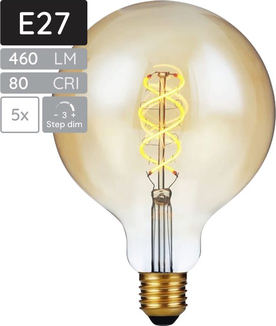 SPL E27 LED Lamp 5W 3 Staps Dimbaar - Extra Warm Wit - LED Filament G125 Globe - Amber... | bol
