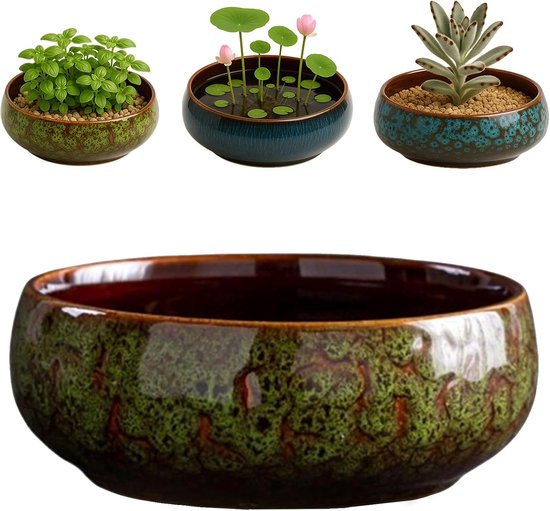 Lotus Bloemschaal - Keramiek - Blauw - ø 16.5cm - Hydroponie Vaas voor ...