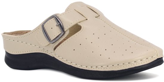 Mahli - Zenne - Dames Cloggs - Gesp - Cloggs - Comfort - Beige - Maat ...