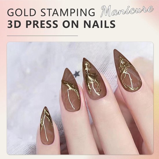 Press On Nails set - 24 stuks - korte amandelvorm - kunstnagels met 3D ...
