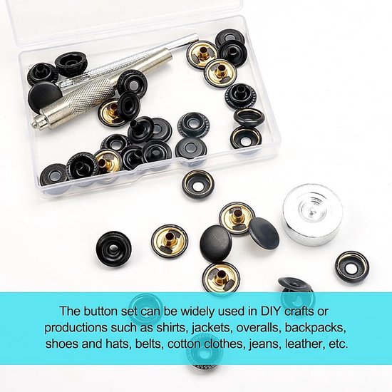 Metalen drukknopen set van 43 stuks - 15mm voor kleding, tassen, jeans ...