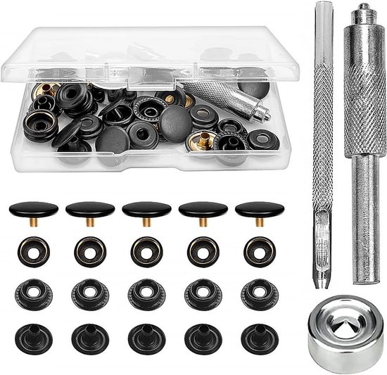 Metalen drukknopen set van 43 stuks - 15mm voor kleding, tassen, jeans ...