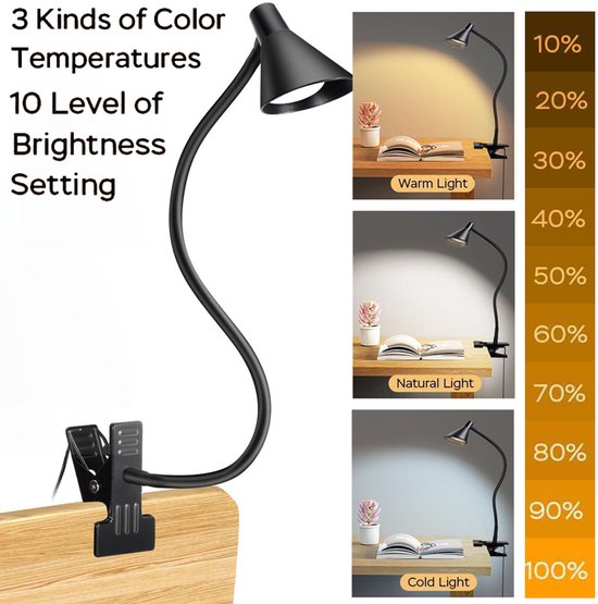 Leeslamp - Clip-on leeslamp met USB-aansluiting - Oogvriendelijke ...