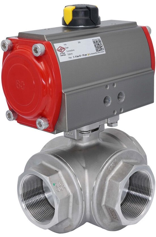 3-Weg Pneumatische Kogelkraan G3'' T-Boring RVS Dubbelwerkend - V3JFP | bol